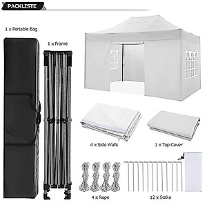 COBIZI 10x15 Pop up Canopy Gazebo 3.0, Easy up Heavy Duty Canopy with 4 Removable Sidewalls, High Stability, All Weather Sunshade 100% Waterproof Outdoor Canopy Tents, White