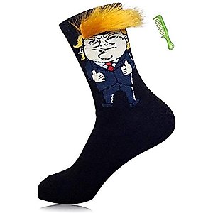 Trump Air Socks Funny Socks with Comb,Neck Compression Socks Like Crane11 as Yoga Socks, Novelty Trump 2020 Socks, Donald Trump Socks with Hair (Black Yellow)