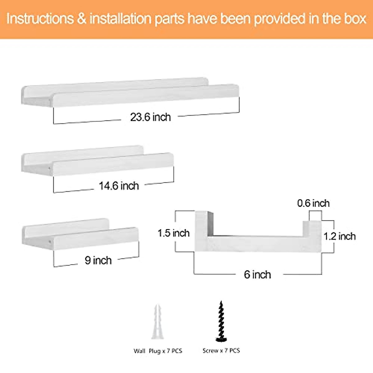 Alsonerbay White Floating Shelves Wall Mounted Set of 3, 23.6 Inch Rustic Wood Wall Shelves for Storage and Display for Bedroom Living Room Bathroom Kitchen Office and More