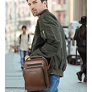 Hjkiopc Zipper Buckle Leather Messenger Bag Vintage Handle Bags for Men Ajustable Satchel Shoulder Bags Multifunction Casual Bag Temperament Fashion Handbag