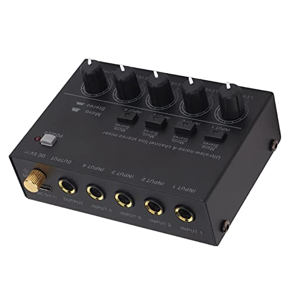 4 Channel Audio Mixer, Low Noise 4 Channel Studio Headphone Amplifier for Studio (US Plug)