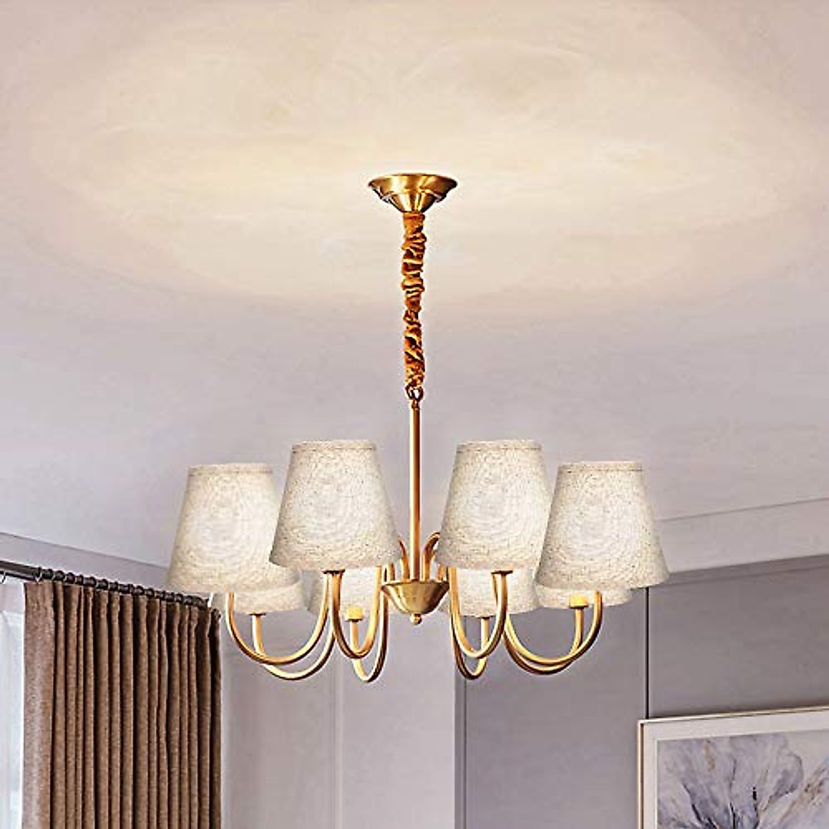 Double Small Lamp Shade Clip On Bulb Set of 2 for Candelabra Bulbs, ALUCSET Barrel Fabric Lampshade for Table Chandelier Wall Lamp 5x8x7 Inch 2Pcs (White/Brown)