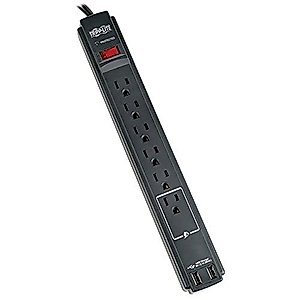 Tripp Lite 6 Outlet Surge Protector Power Strip 6ft Cord 990 Joules Dual USB Charging & INSURANCE (TLP606USBB)