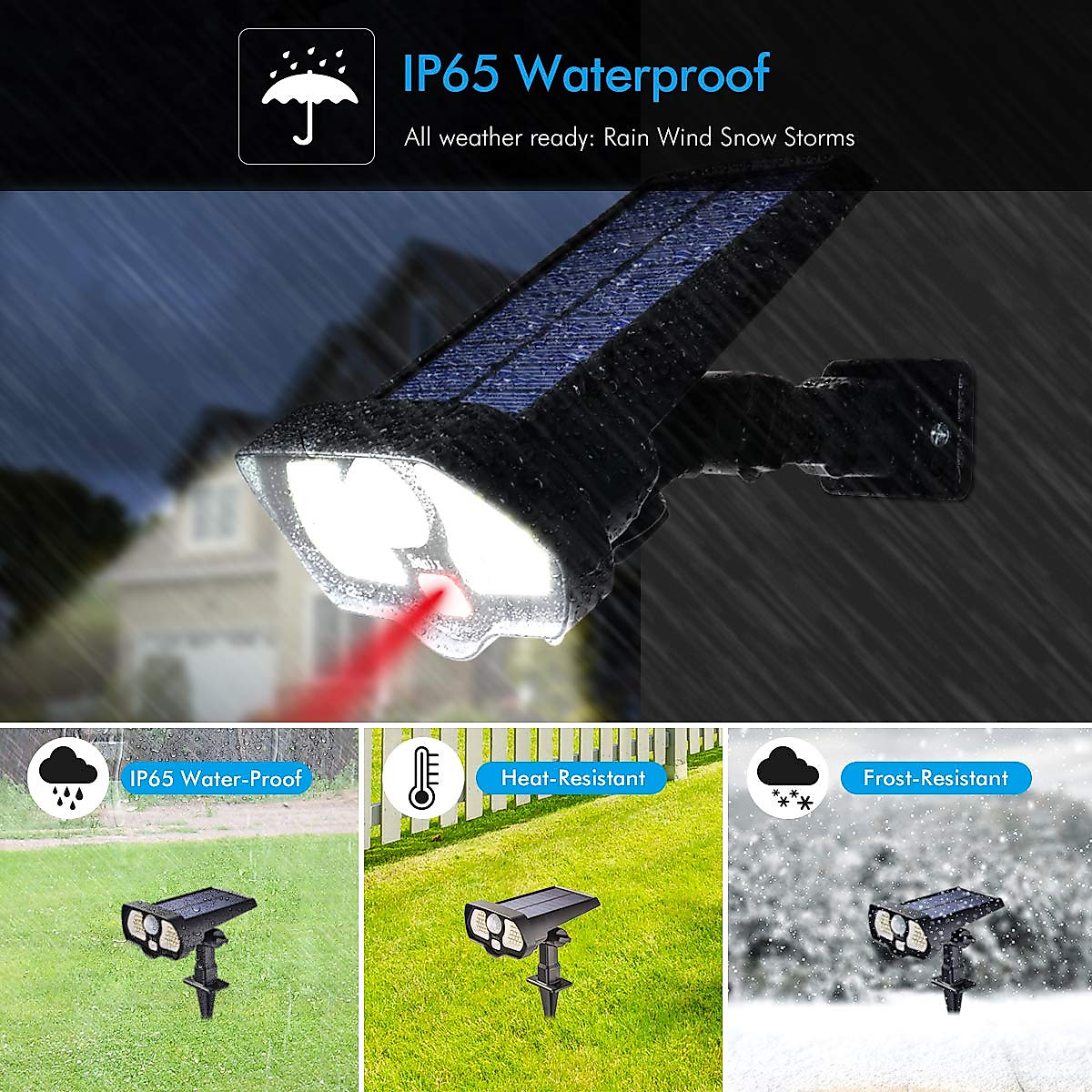 Solar Motion Sensor Light Outdoor 42 White LEDs 2 Red LEDs Ultra Bright, 2 in 1 Landscape Solar Wall Solar Light Wireless Solar Security Light Great Detection for Garden Driveway Carport Patio Yard