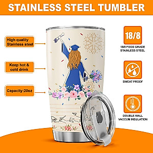 HUBUPU Of Class Tumblers, Graduation Motivate Quote, Graduation Gifts, Tumbler 20 Oz With Lid And Straw