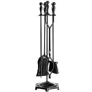 DOEWORKS Fireplace Tools Sets 5 Pieces Fire Tool Set for Indoor Fireplace and Outdoor Fire Pit (Stand, Poker, Tongs, Shovel, Brush)