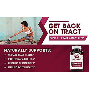 D MANNOSE with Cranberry Extract & Vitamin C - Urinary Tract UT Cleanse & Bladder Health - Protects Against Urinary Tract Infections UTI - Natural Healthy Flush & Detox Impurities | 60 Veg Capsule