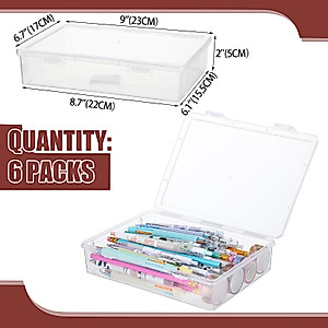 Qunclay 6 Pcs 7'' x 9'' x 2'' Plastic Storage Box with Lid Multipurpose Craft Organizers Plastic Containers Clear Pencil Case Art Satchel Storage Case for Beads Ornaments Crafts Accessories