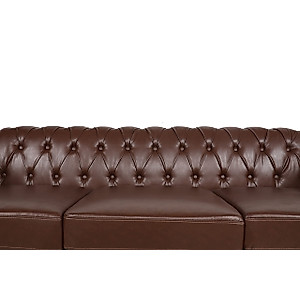 LEVNARY Chesterfield Sofa, Classic Tufted Upholstered Leather Couch, Modern 3 Seater Couch Furniture with Tufted Back for Living Room Office (Dark Brown)