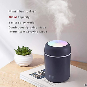 Cool Mist Humidifier, 300ml Mini Portable Humidifier with Multicolor LED Night Light, 2 Mist Mode and Auto Shut-Off, Personal Desktop Humidifier for Home Office Nursery, Super Quiet