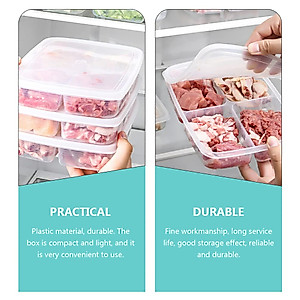 Angoily Veggie Bacon 2pcs Refrigerator Organizer Bins Divided Food Storage Containers with Lids Plastic Snack Container 4 Removable Boxes Stackable for Fridge S Bin Storage Organizer