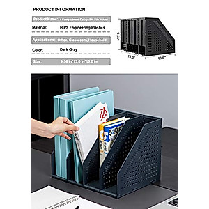 Leven/Deli Collapsible Magazine File Holder/Desk Organizer for Office Organization and Storage with 4 Vertical Compartments