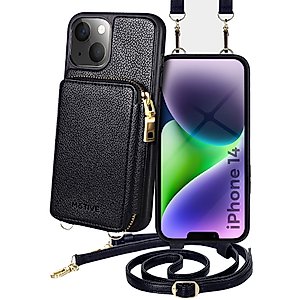 MOTIVE for iPhone 14 Wallet Case, Designed in New York, Crossbody Phone Case for Apple iPhone 14, Zipper Purse Case Wallet with RFID Blocking Card Holder | 6.1" Color Black - Fancy Series
