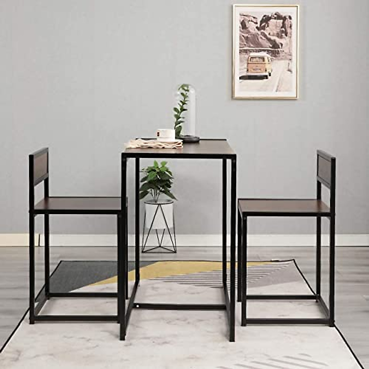 SDHYL 3 Piece Dining Set Dining Table Set with 2 Chairs Breakfast Table for Kitchen, Coffee Table Set, Home Office Table Set, Computer Table for 2, Portable Table Set, Walnut