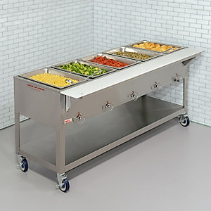 Kratos Commercial Mobile Electric Steam Table/Hot Food Table, 5 Wells, Stainless Steel, NSF 240V (28W-200)