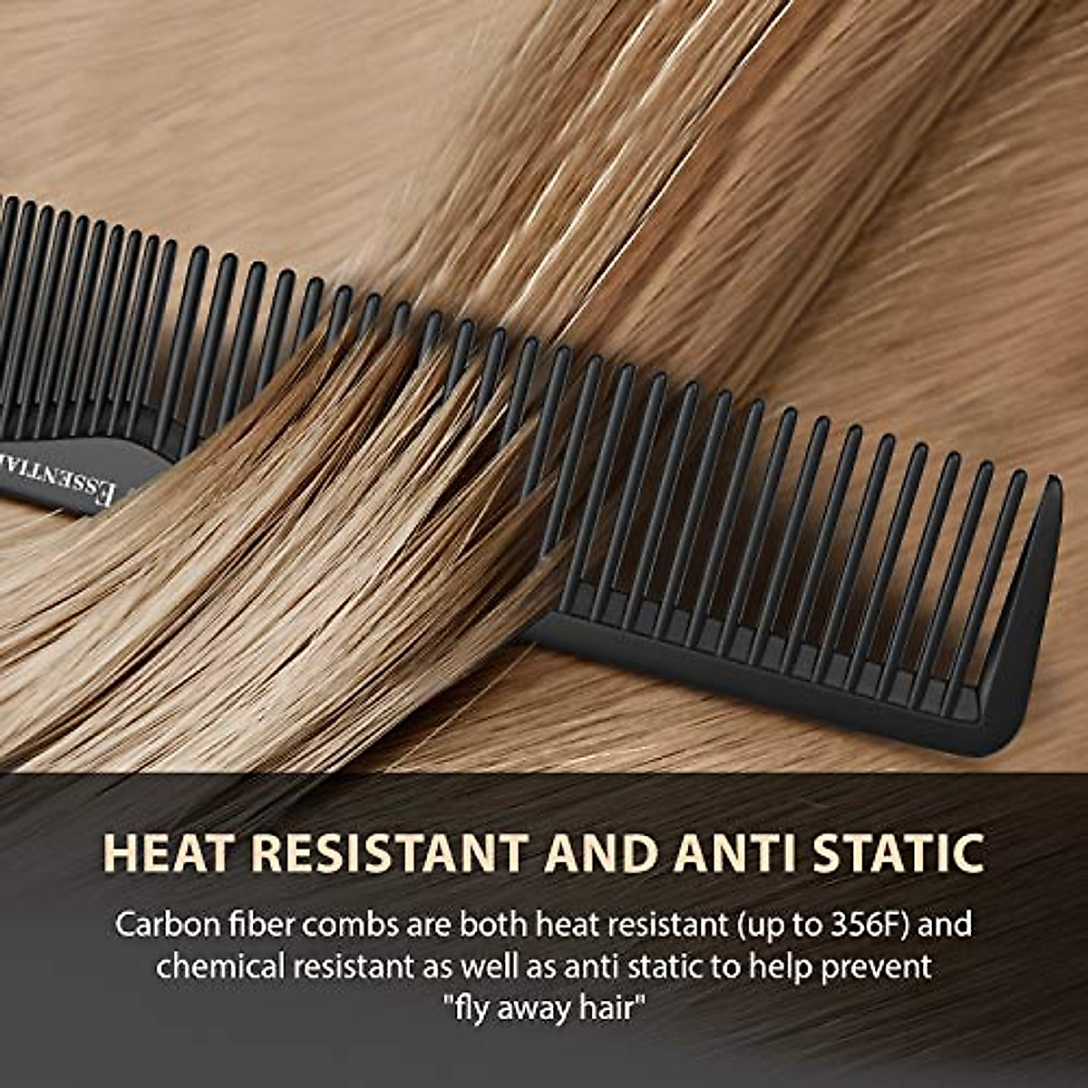Hair Cutting Comb - Professional 8.75” Black Carbon Fiber Anti Static Chemical And Heat Resistant Hair Combs For All Hair Types For Men and Women - By Bardeau Essentials
