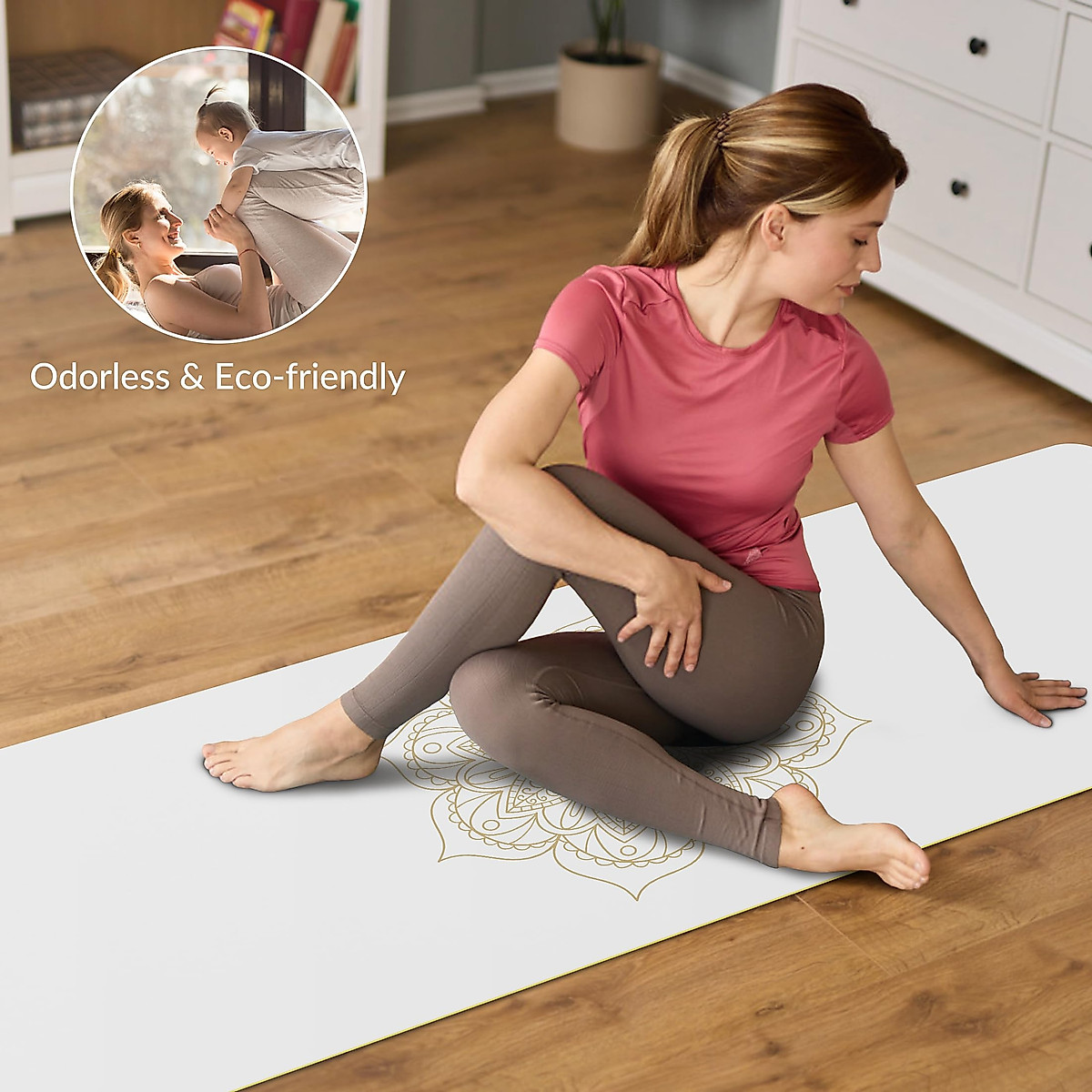 Cifupy Yoga Mat PU Travel Yoga Mat, Non Slip Exercise Mat with Carry Bag, All-Purpose Fitness Mat with High Density Anti-Tear Surface for Women, Ideal for Pilates Workout (72'' x 26'' x 1.5/5mm Thick)