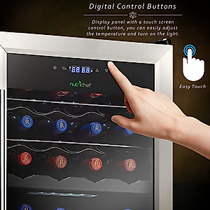 NutriChef PKCWCDS288 Compressor Cooler Refrigerator Cooling System | Large Freestanding Wine Cellar Fridge For Red White Champagne or Sparkling, Glass Door, 28 Bottle Dual Zone-Stainless Steel