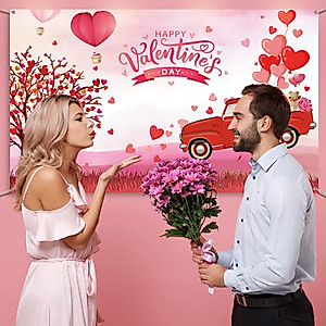 Valentine's Day Backdrop Valentine Backdrop Background for Photography Happy Valentine's Day Backdrop Banner Photo Booth Props Red Heart Backdrop for Mother's Valentine's Day Decoration (Truck)