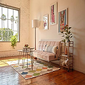 Globe Electric Novogratz x Globe Harrington 65" Floor Lamp, 2-Tone Faux Wood Base, White Fabric Shade, Socket Rotary Switch 67225