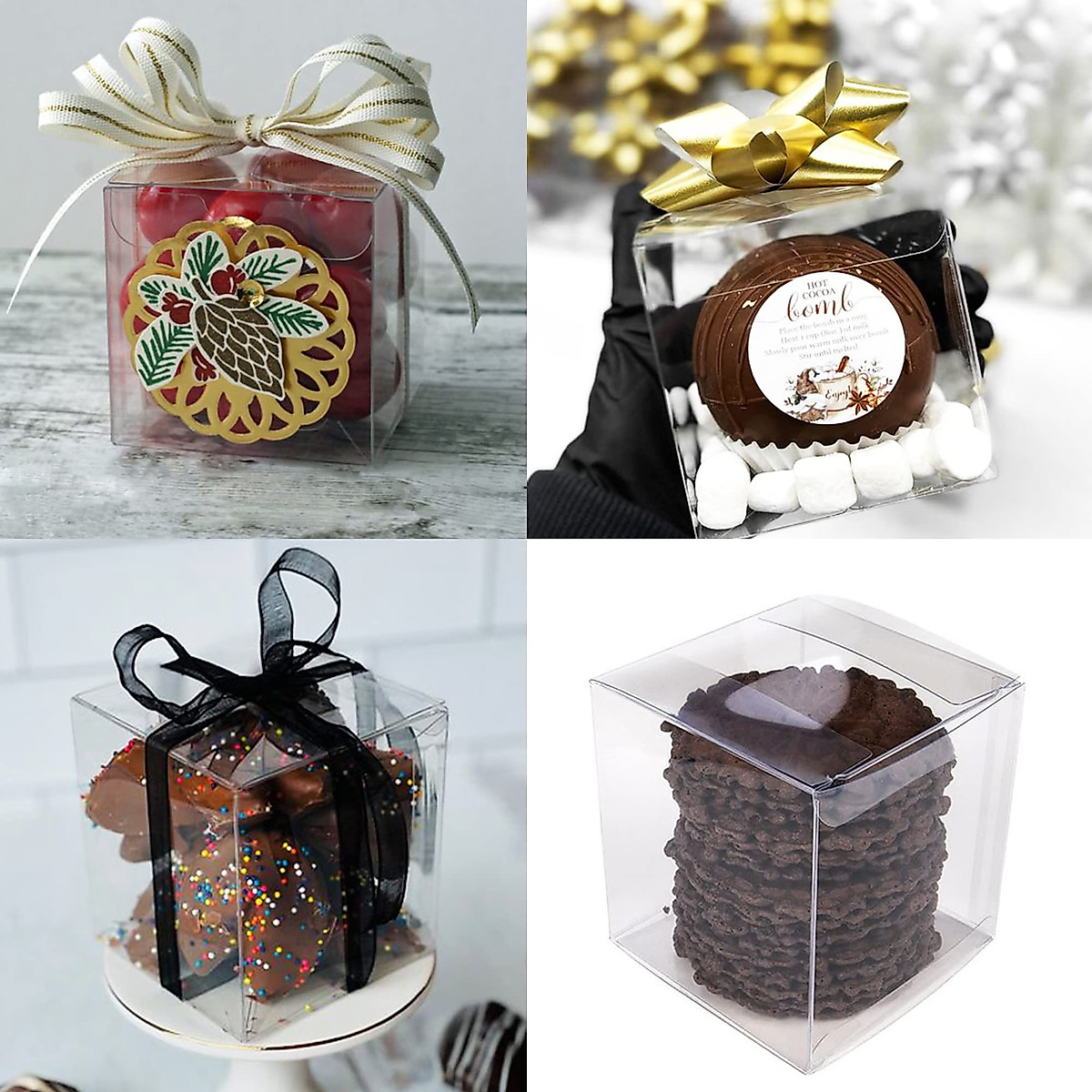 XP-ART 30 PCS Clear Favor Boxes,4 x 4 x 4 inch Plastic Clear Gift Boxes for Wedding,Birthday,Easter Mother's Father's Day Party