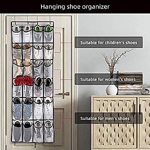 SAVERHO Over The Door Shoe Organizer, Hanging Shoe Organizer with 24 Mesh Large Pockets Door Shoe Rack Organizer for Men Women Kids Hanging Shoe Storage Bag.(White)