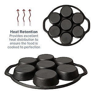 KUHA Biscuit Pan - Pre-Seasoned Cast Iron Skillet for Baking Biscuits, Muffins, Mini Cakes - with Silicone Trivet