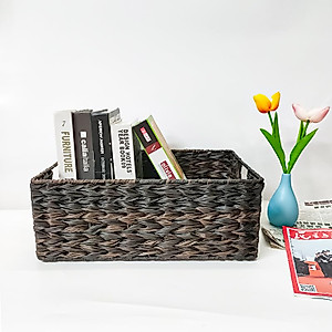 Wicker Storage Basket, Plastic Large Wicker Basket with Handles, Waterproof Woven Basket for Storage, Wicker Baskets for Organizing, Pantry Baskets-1 Pack