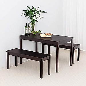 Alohappy 3 Piece PineWood Dining Set for 4，45" Dining Room Table Set with 2 Benches for Home Kitchen Dining Room Furniture,Bench Style & Space-saving (Espresso)