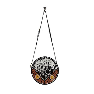 Myra Bag Western Leather Round Bag for Women - Crossbody Purse Shoulder Bag Flax Blossom