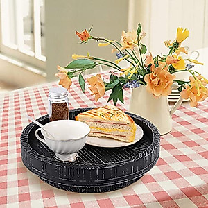 Lazy Susan for Table, Dining Table Centerpiece, Wood Lazy Susan Organizer Turntable, Farmhouse Black Round Distressed Tray - 12 Inch