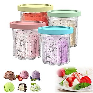 EVANEM Creami Pints and Lids, for Ninja Creami Pints and Lids,24 OZ Ice Cream Containers for Freezer Reusable,Leaf-Proof for NC501 Series Ice Cream Maker