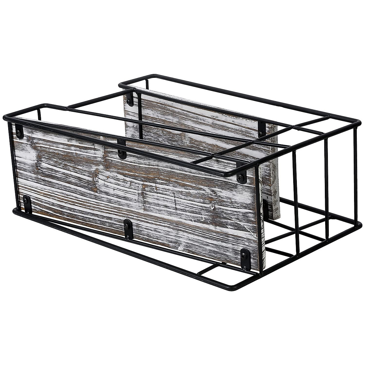 MyGift 2-Tier Rustic Torched Wood and Black Metal Wire Pantry Canned Food Dispenser Storage Organizer Rack