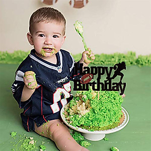 Unimall Football Cake Topper Rugby Ball Happy Birthday Sign Cake Fruit Muffin Picks for Super Bowl Party Decor Touchdown Sport Themed Game Day Party Supplies Decorations Ball Food Picks