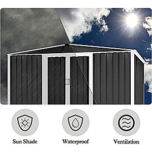 Oakmont Outdoor Garden Storage Shed 6' × 8' Feet Walk-in Garden Tool House with Double Sliding Doors, Yard Lawn (Grey)