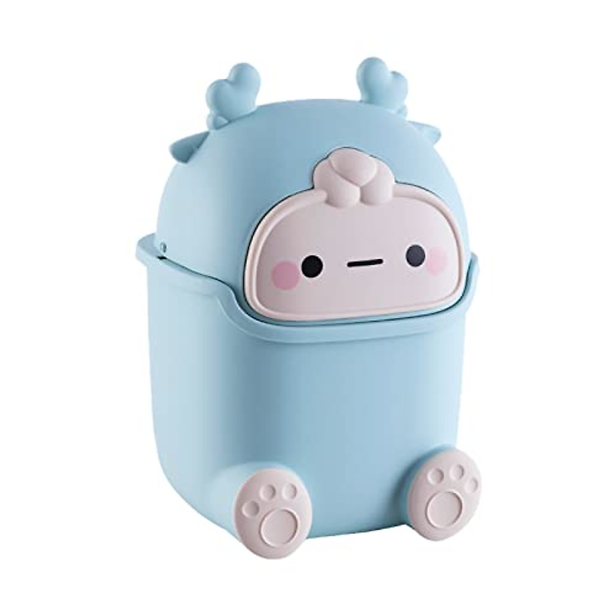 BLMIEDE Cartoon Little Dinosaur Desktop Trash Can Home Office Study Clamshell Storage Bucket Carpet Cleaning Solution (Light Blue, One Size)