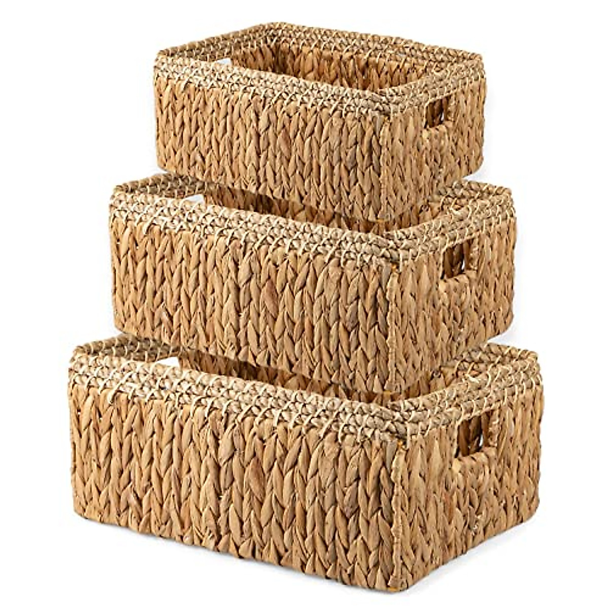 Crutello Woven Baskets for Storage, Rectangular Wicker Wall Baskets with Built-in Handles, Wicker Decorative Baskets, Boho Baskets for Organizing Gifts, Pantry, Laundry, Living Room and More