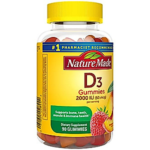 Nature Made Vitamin D3 2000 IU (50 mcg), Dietary Supplement for Immune Health Support, 90 Gummies, 45 Day Supply