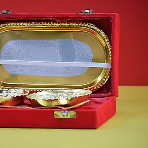 Puja N Pujari Gold Plated Bowls Tray and Spoon Set for Dry Fruits and Sweets for Return Gifts (Model 2)