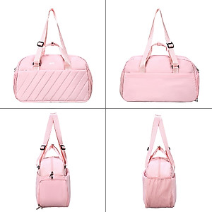 MIER Gym Bag for Women Cute Pink Travel Duffle Bags Quilted Shoulder Weekender Overnight Tote Bags with Shoes Compartment and Wet Pocket, 35L