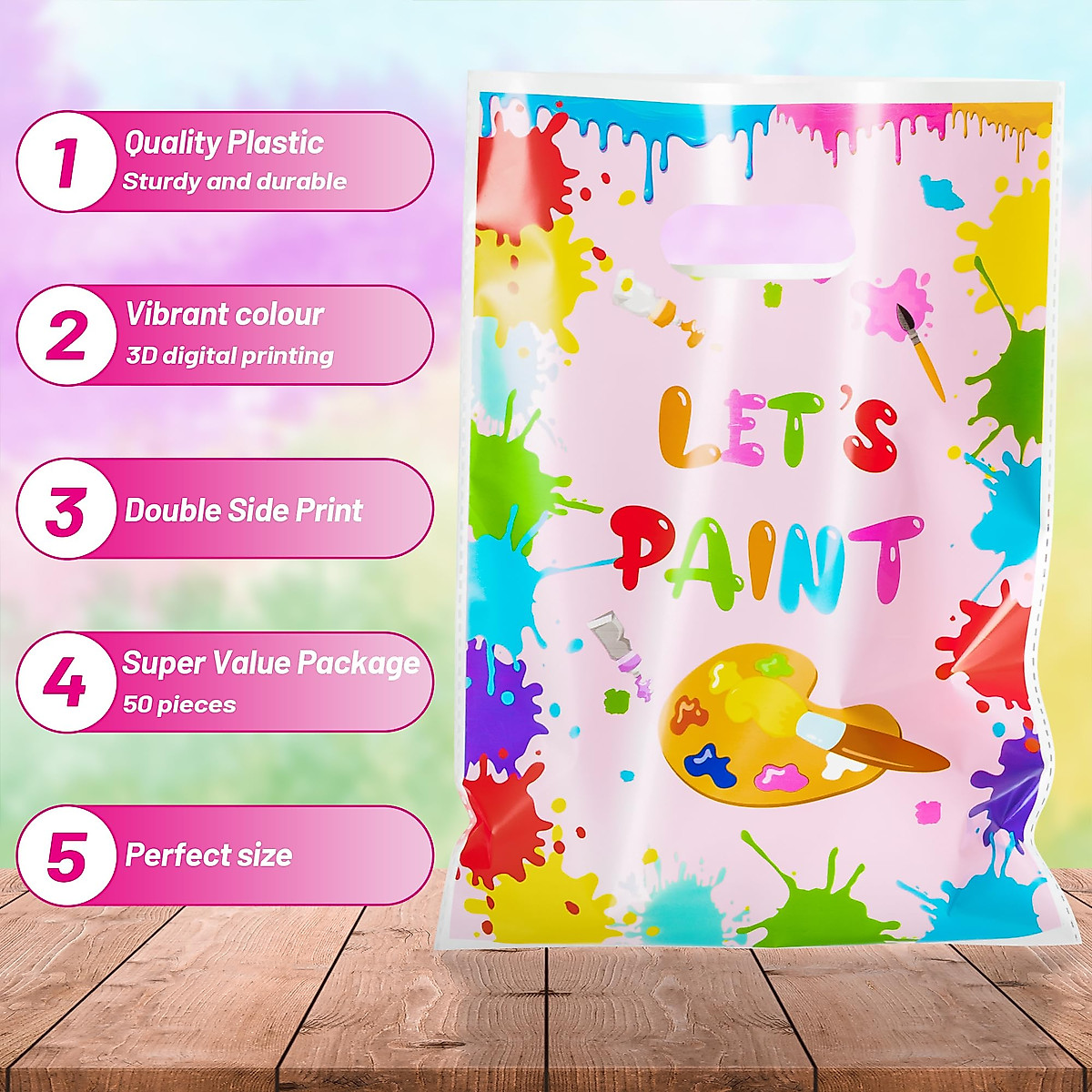 50Pcs Art Paint Party Favors Bags Art Theme Birthday Goody Candy Treat Bags Creative Artist Painting Plastic Gifts Party Decor Party Favor Supplies for Kids