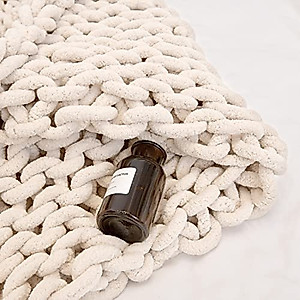 Chunky Knit Throw Blanket,Soft Chenille Yarn Big Knitted Throw Blanket, 100% Hand Knit,Couch Throw Blanket,Cable Knit Blanket, Gifts and Home Decor. (Beige, 40''x60'')