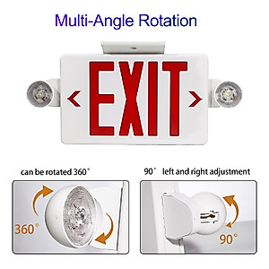 CMMZY Red Exit Sign with Emergency Light, Two Adjustable Head,Exit Sign with Battery Backup,US Standards,UL Certified,Exit Sign Combo for Business,AC 120/277V,2 Pack