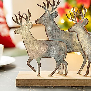 Glitzhome Christmas Table Decorations 12.81 Inches Metal Christmas Reindeer Decor Galvanized Deer Decoration for Home Country Christmas Decor Rustic Xmas Desk Decoration