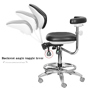 ORILAO Multi Function Adjustable Dental Assistant Stool with Armrest Rack Rolling Cover PU Leather Foot Controlled