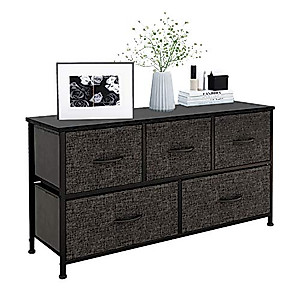 HOMOKUS 5 Drawer Fabric Storage Dressers for Bedroom, Closet Organizers and Storage, Storage Bins with Drawers for Bedroom, Closets & Nursery - Sturdy Steel Frame, Fabric Bins, Wooden Top - Dark Grey