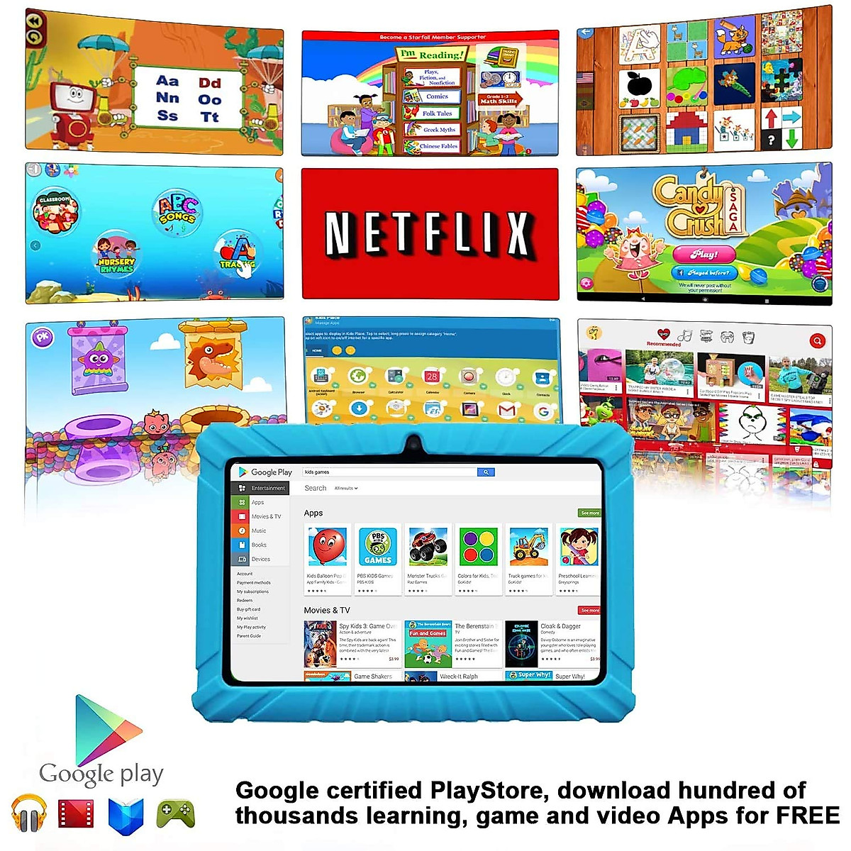 Contixo Kids Tablet V8, 7-inch HD, Ages 3-7, Toddler Tablet with Camera, Parental Control - Android 11, 16GB, WiFi, Learning Tablet for Children, 50+ Disney Storybooks Apps and Kid-Proof Case, Blue