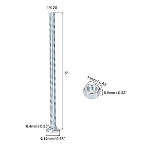 uxcell 1/4-20 x 5" Square Neck Carriage Bolts with Nuts & Washers, Carbon Steel Coach Bolt Screws 10 Set