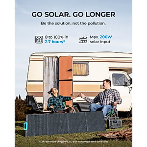 BLUETTI Solar Generator EB55 with PV200 Solar Panel Included, 537Wh Portable Power Station w/ 4 110V/700W AC Outlets, LiFePO4 Battery Pack for Camping, Adventure, Emergency