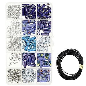 100 PCs of Blue Porcelain Beads for Jewelry Making DIY Kit with 5 Meters Leather
